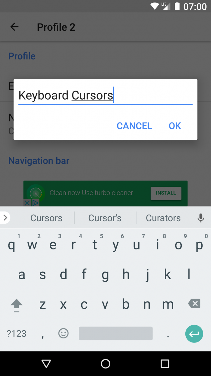 How to Add Left/Right Keyboard Cursors to the Nav Bar during Text Input