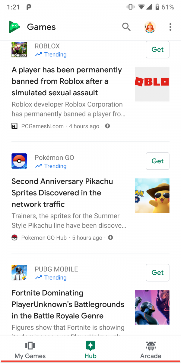 Google Play Games tests Hub page with news about installed & trending games