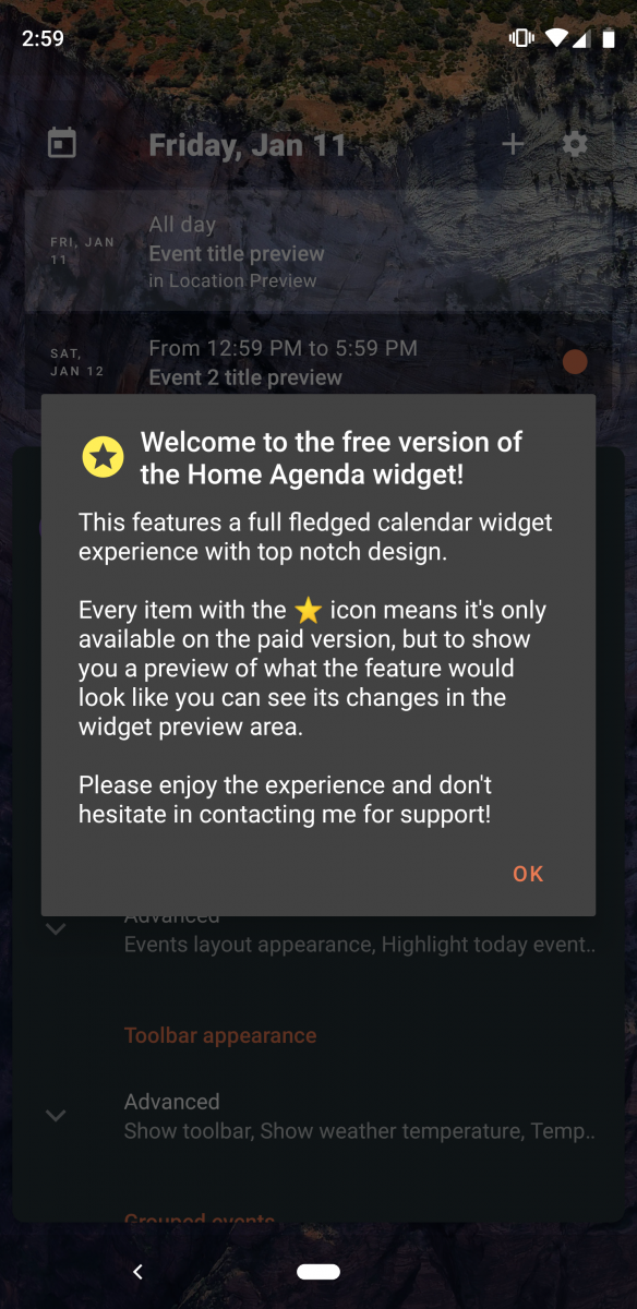 Calendar Widget by Home Agenda Lite is a customizable calendar widget