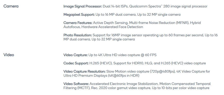 Qualcomm lists more camera specifications for multiple Snapdragon platforms