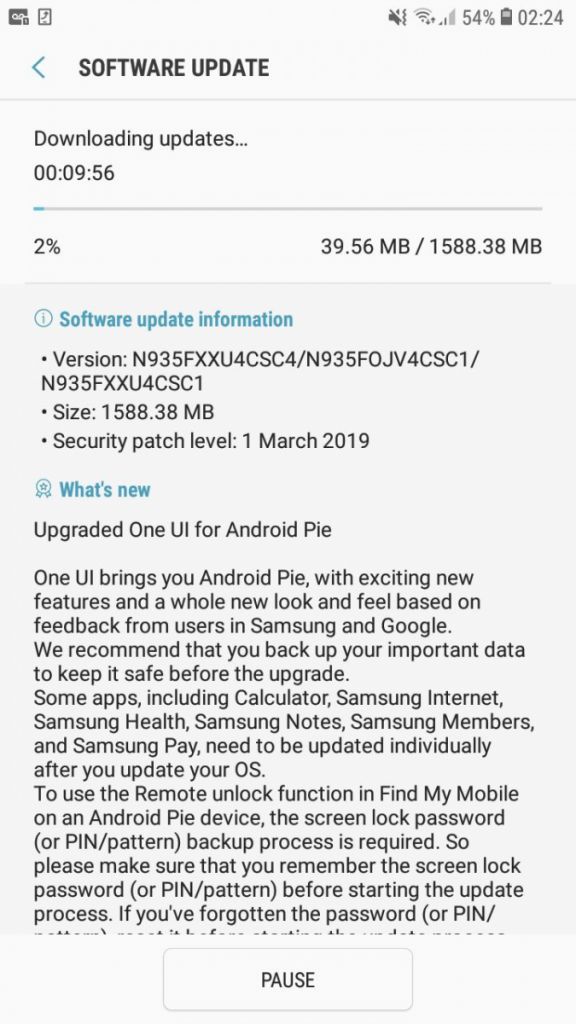 Samsung rolls out Android Pie with One UI for the Galaxy Note FE