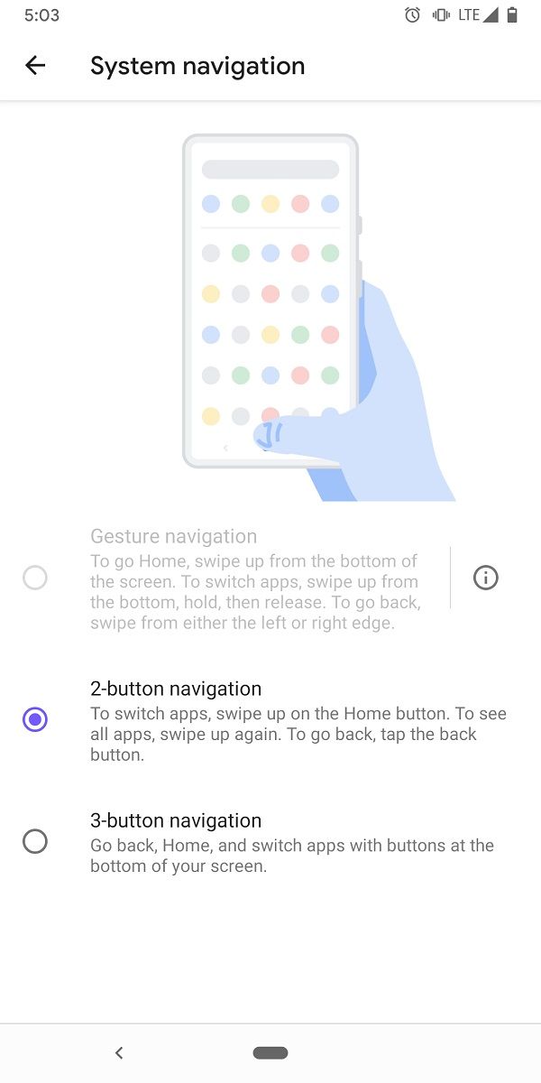 Android Q beta 5 blocks gesture navigation on third-party launchers