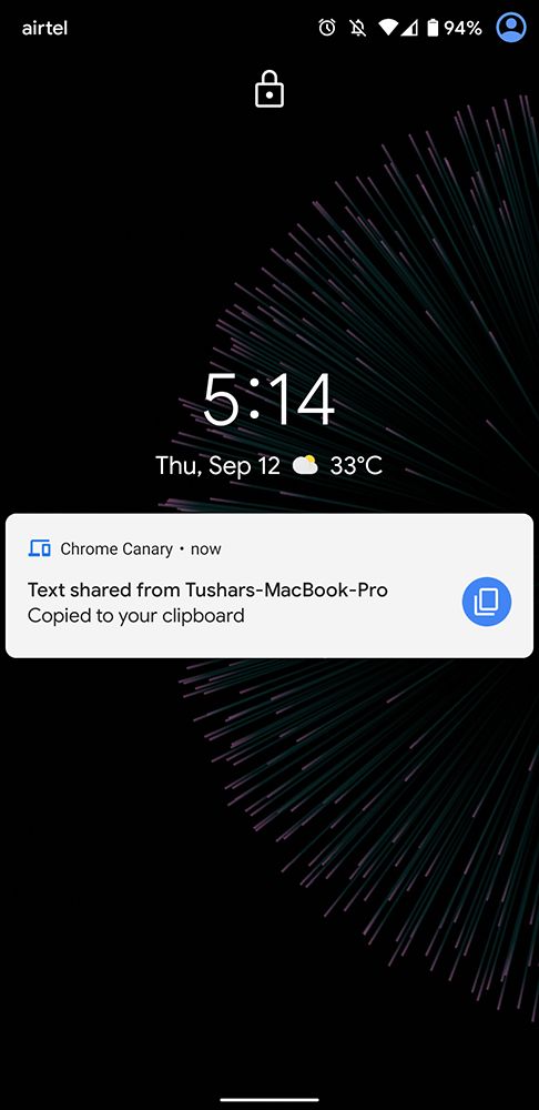 Google Chrome Canary's Shared Clipboard copies text from PC to Android