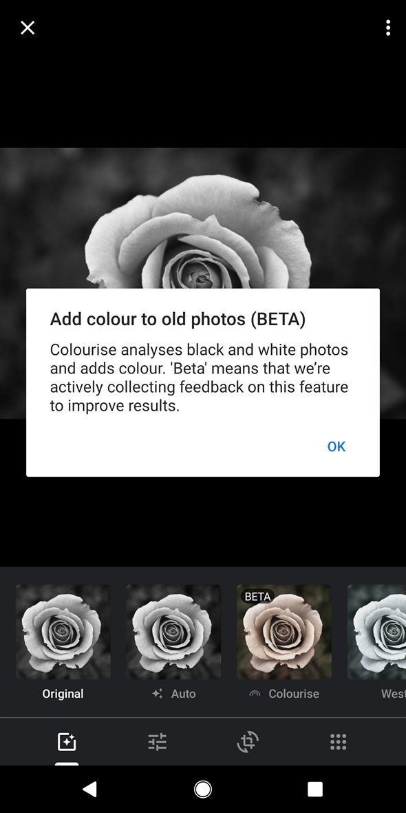 Here's a preview of the B&W Colorize feature in Google Photos