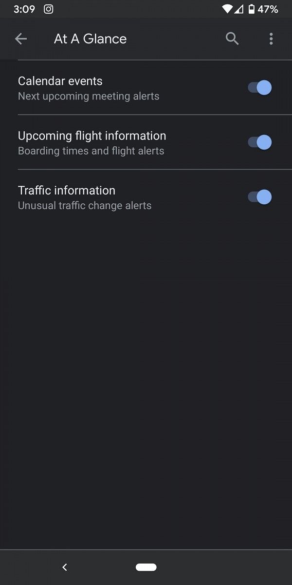 At A Glance widget tests showing Google Assistant reminders