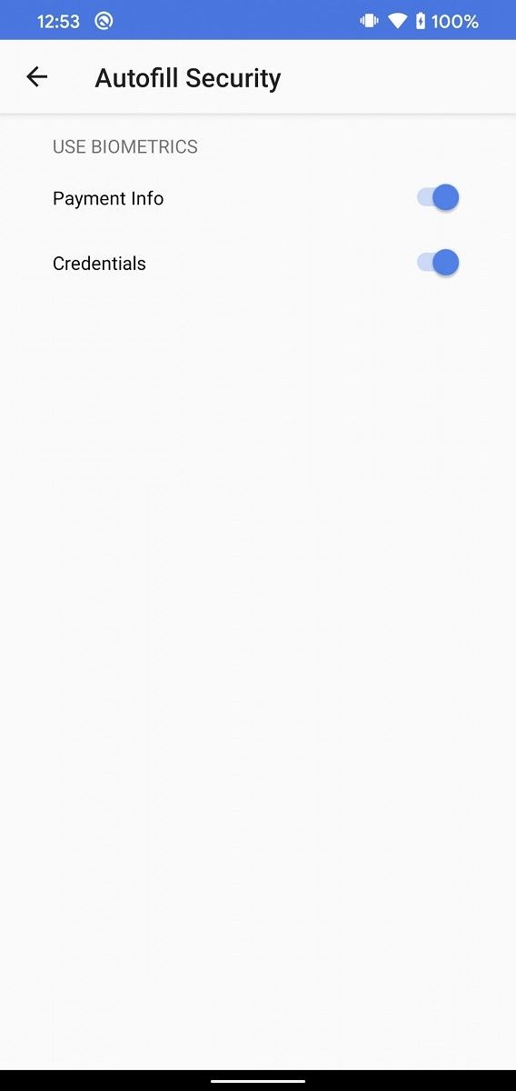 Google Autofill tests biometric authentication for passwords and payments