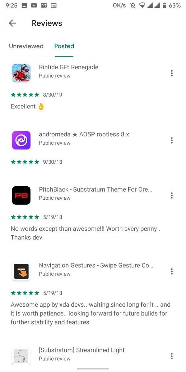 Play Store tests showing a new section with all your app reviews