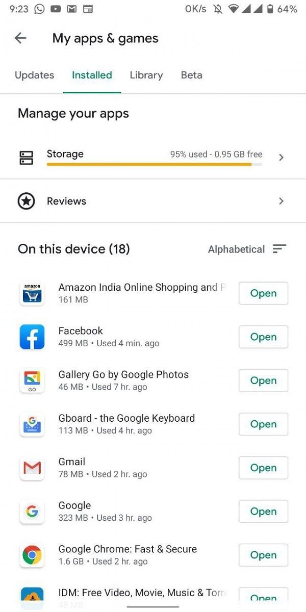 Play Store tests showing a new section with all your app reviews