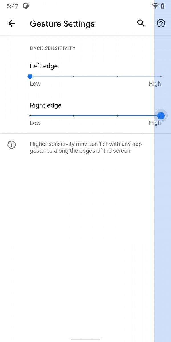 Android 11 tests individual left/right sensitivity options for gesture ...