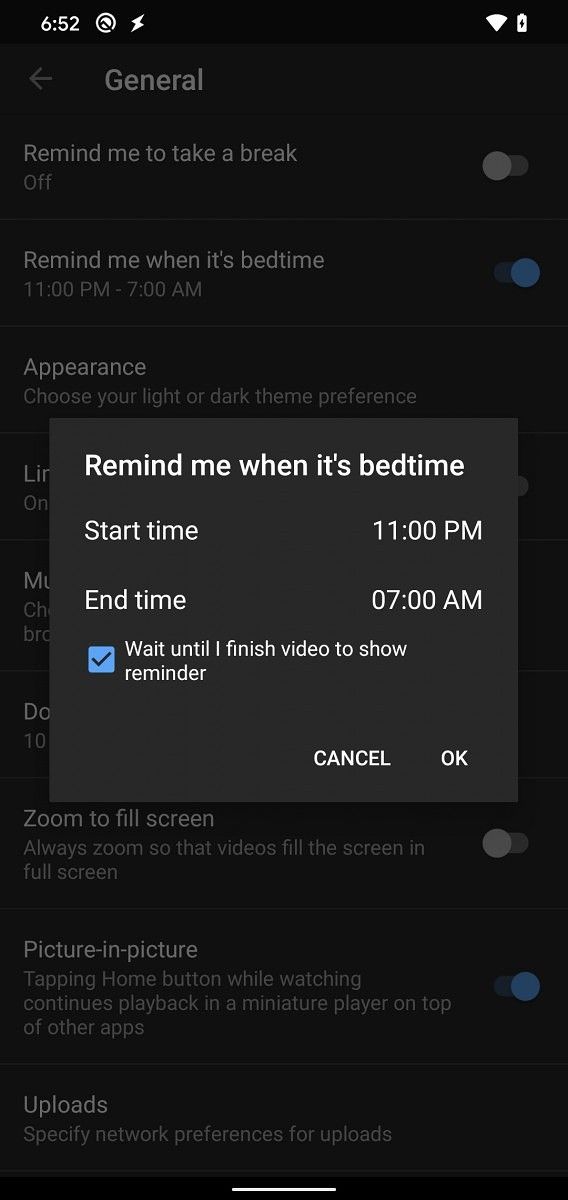 YouTube adds bedtime reminders to help you stop watching videos at night