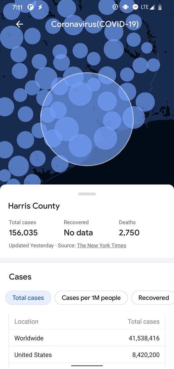 How to view a map of COVID-19 cases in Google News on Android
