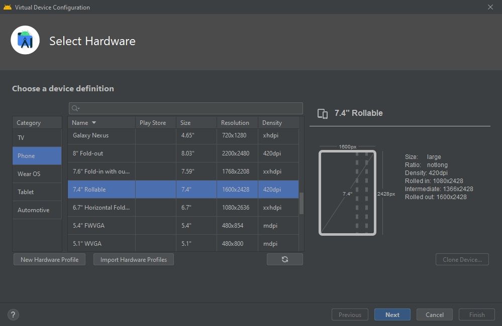 Android Studio Arctic Fox adds an emulator for rollable phones