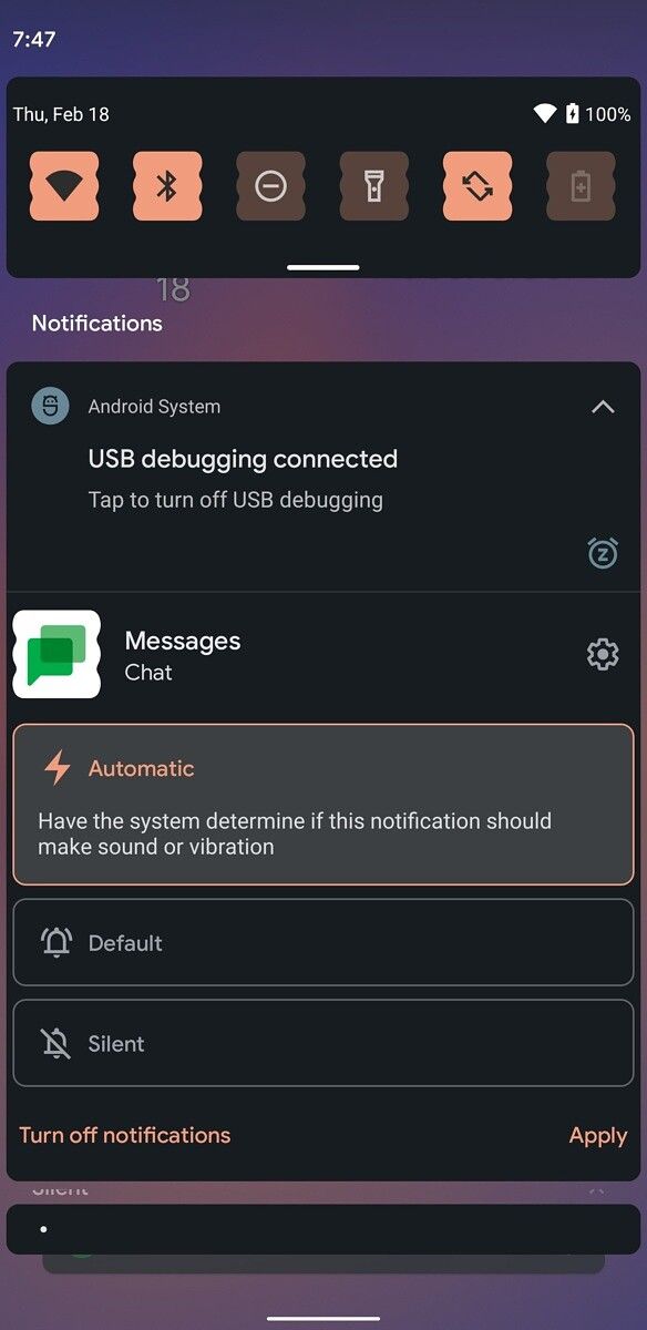 Android 12 tests "Automatic" sound status for notifications