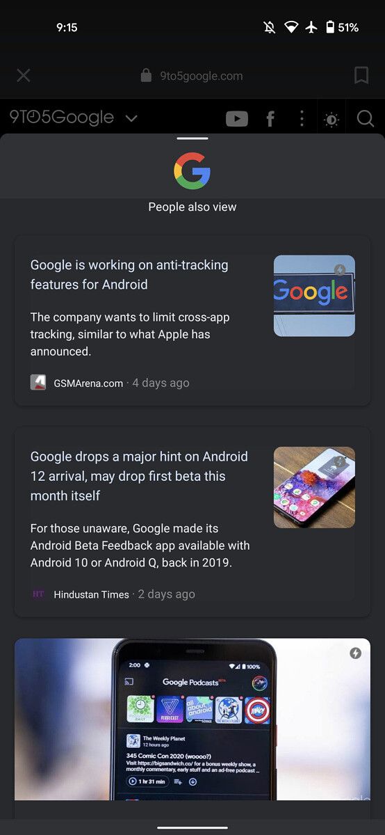 Google app's in-app browser gets new swipe up feed to show related content