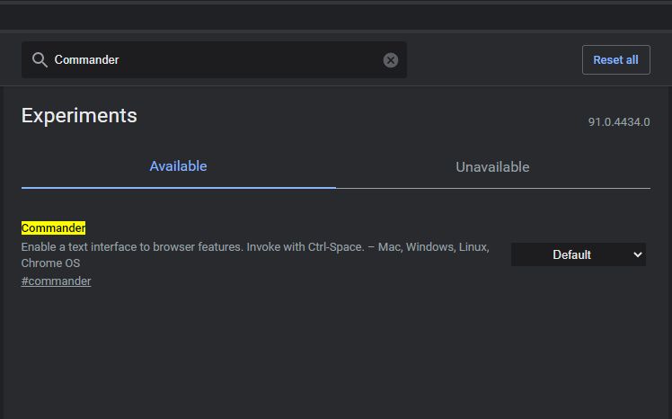 Chrome Commander will surface common commands as you type