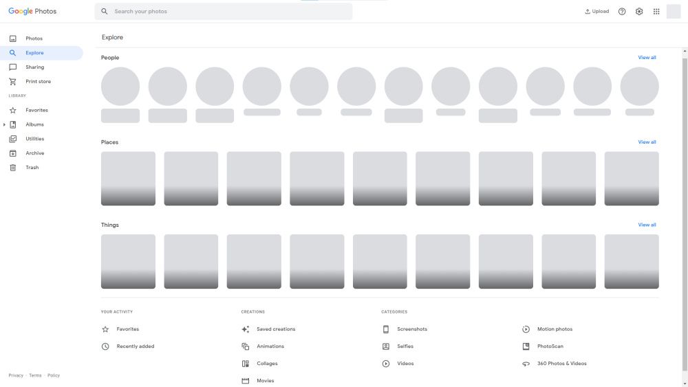 Google Photos on the web gets a new "Explore" tab and "Favorites" shortcut