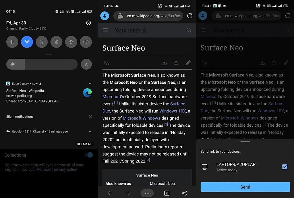 Microsoft Edge will soon let you send tabs between Windows 10 and Android