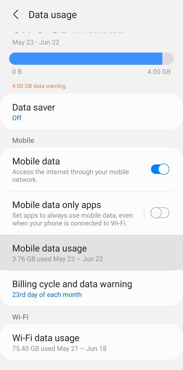 How to check mobile data usage on Android