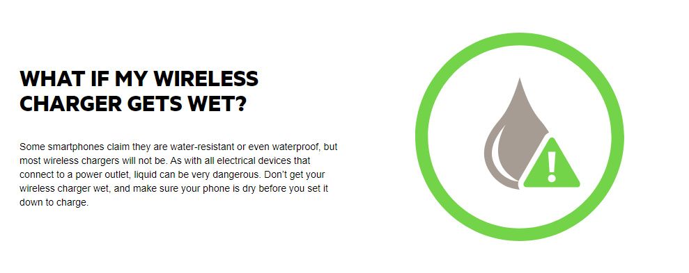 Are wireless chargers waterproof? Can I safely use a wet wireless charger?
