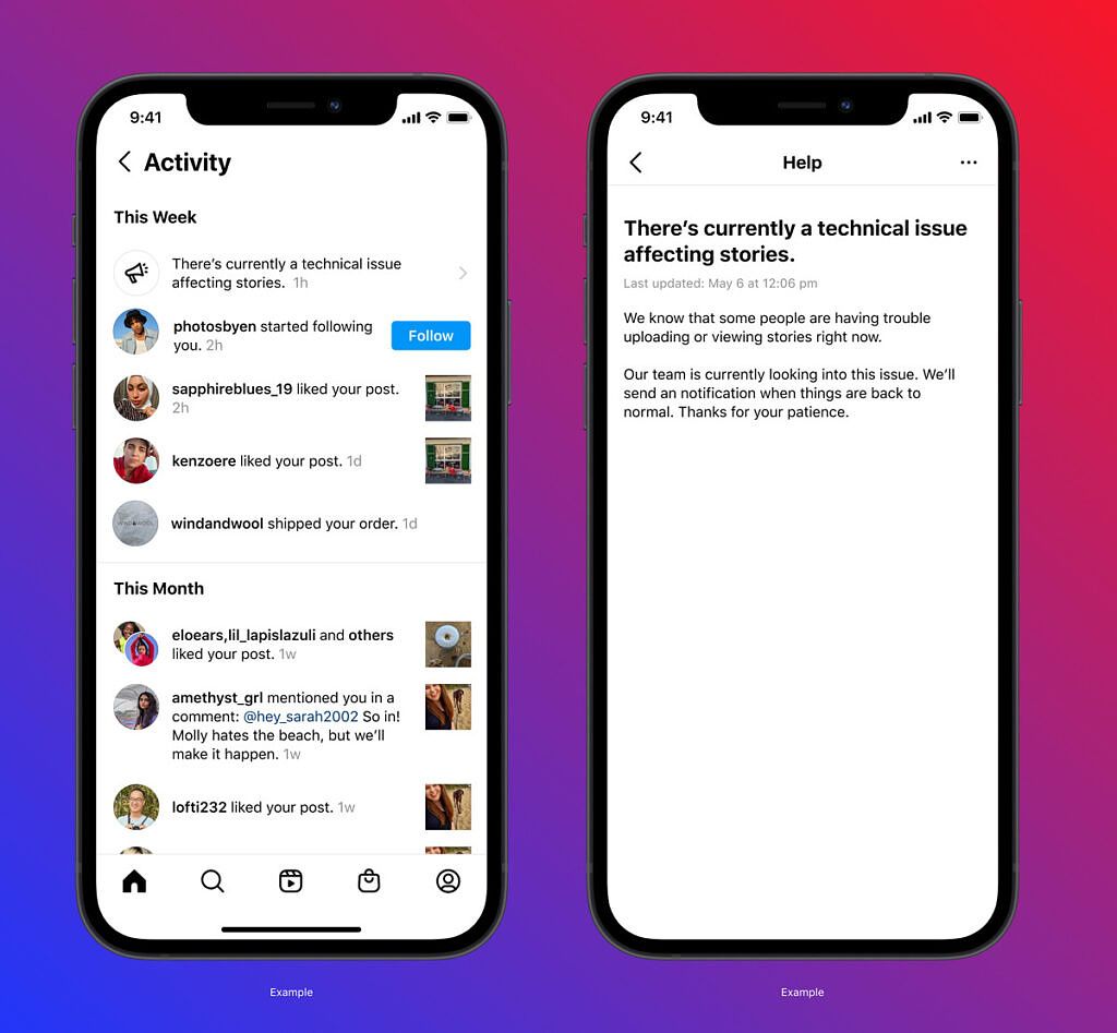 Instagram will now alert users of outages and technical issues