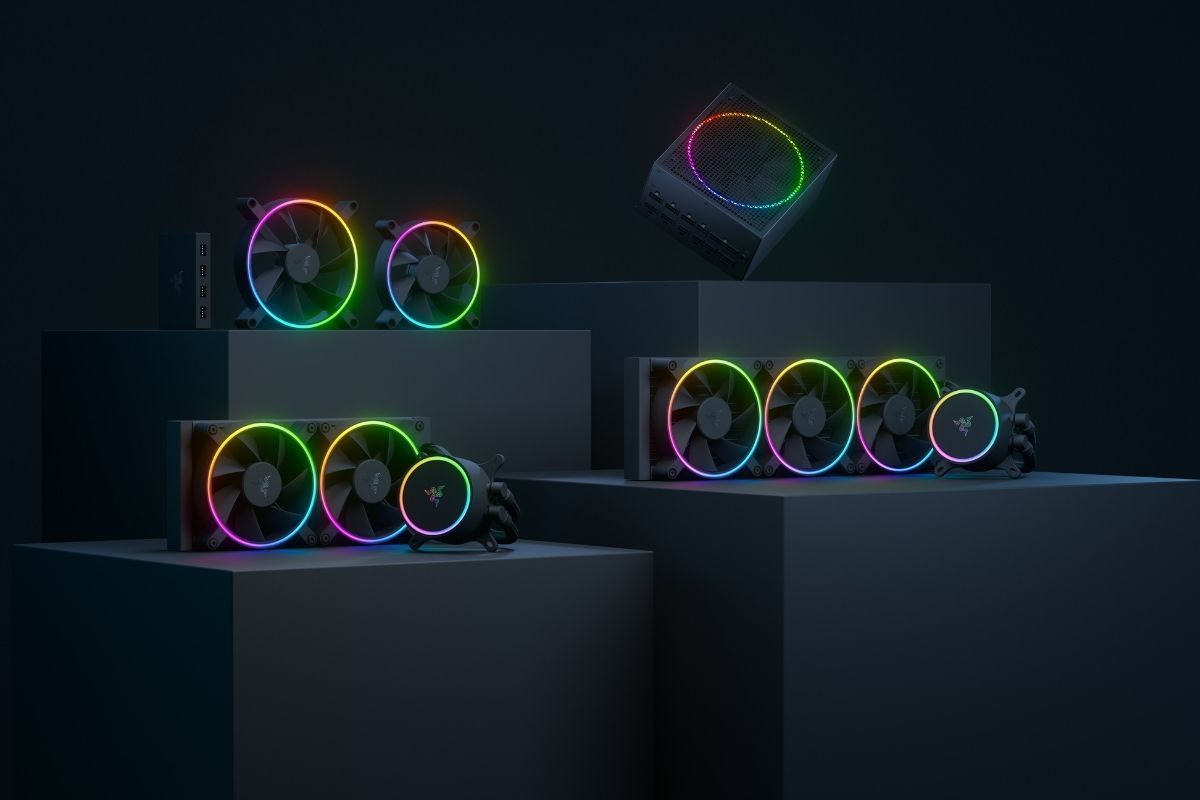 Razer’s new line of PC components include fans, liquid coolers, and PSUs