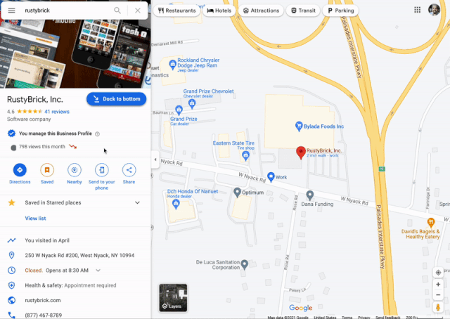 Google Maps testing new "Dock to bottom" button on desktop