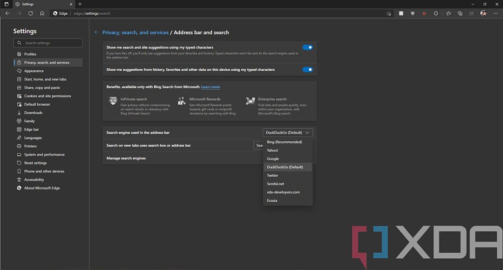 How to change the default search engine in Microsoft Edge