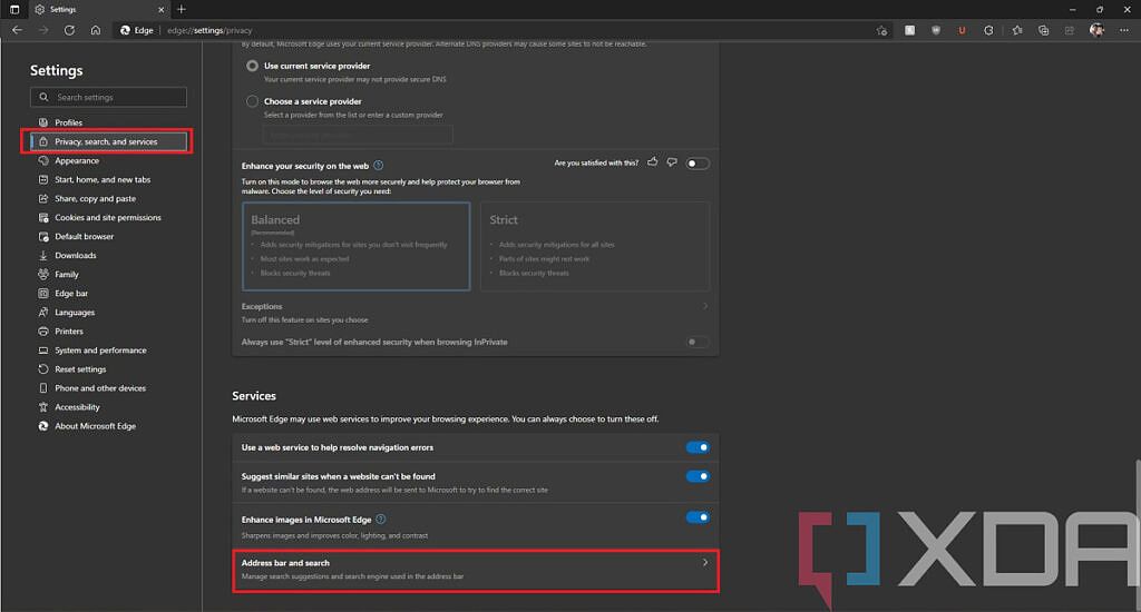 How to change the default search engine in Microsoft Edge