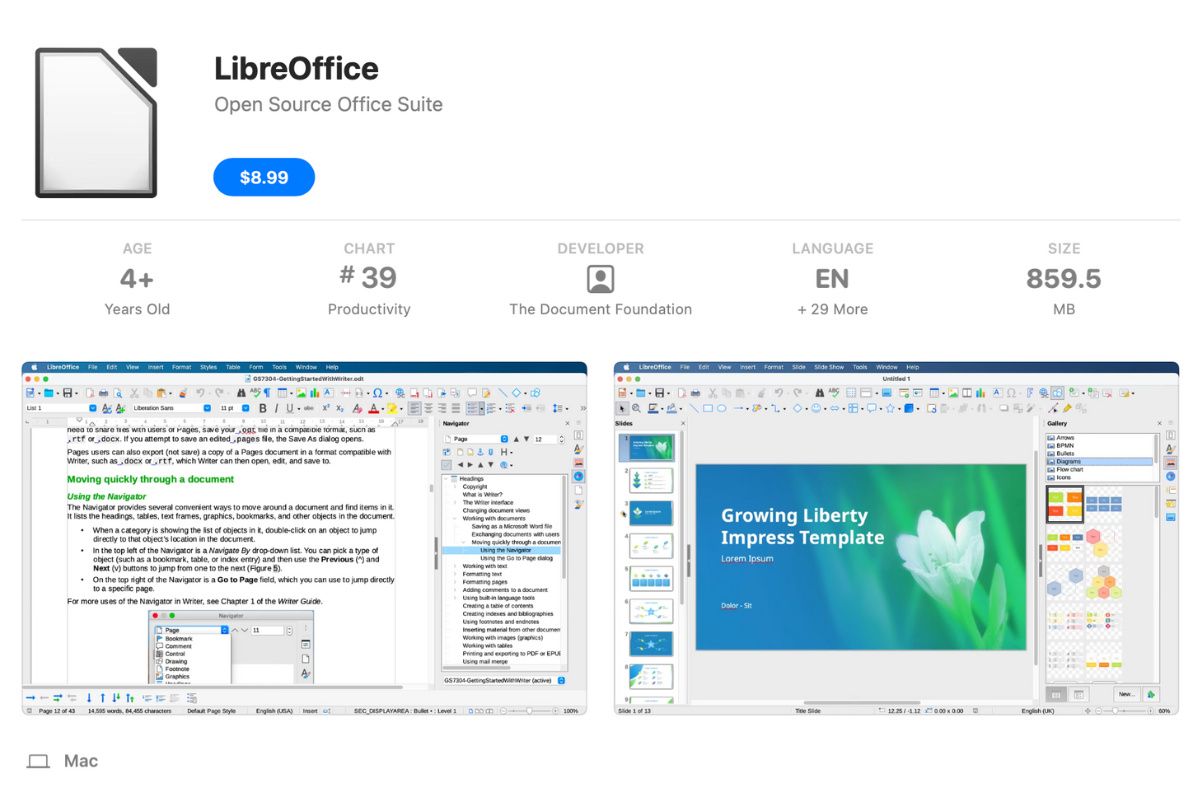 LibreOffice will now cost $8.99 on the Mac App Store