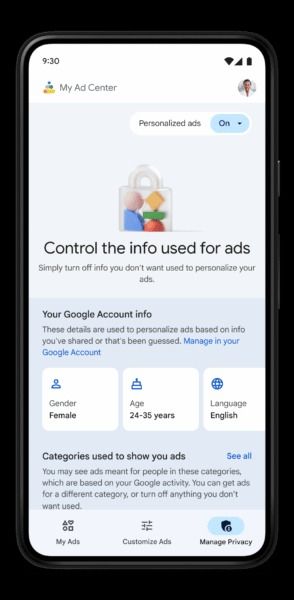 You can now customize your ad preferences in Google's My Ad Center
