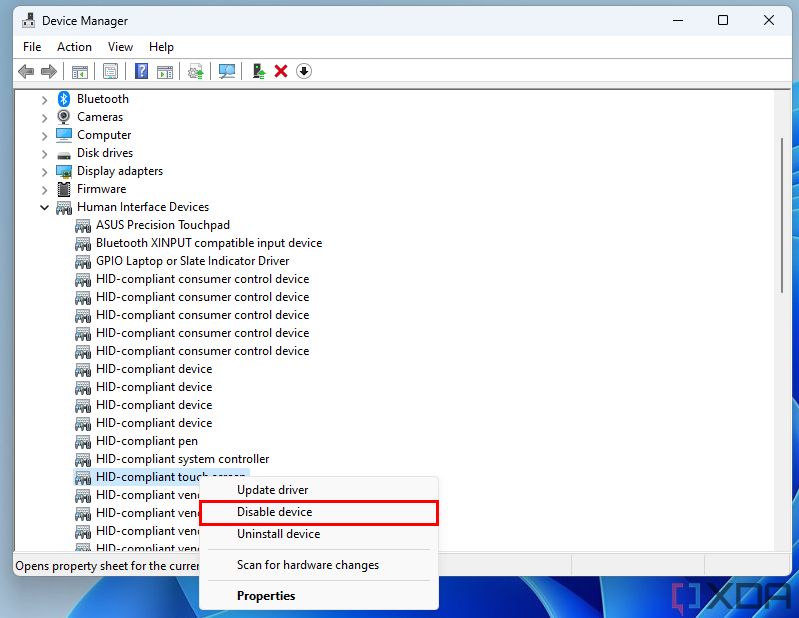 How to disable touch on Windows 11