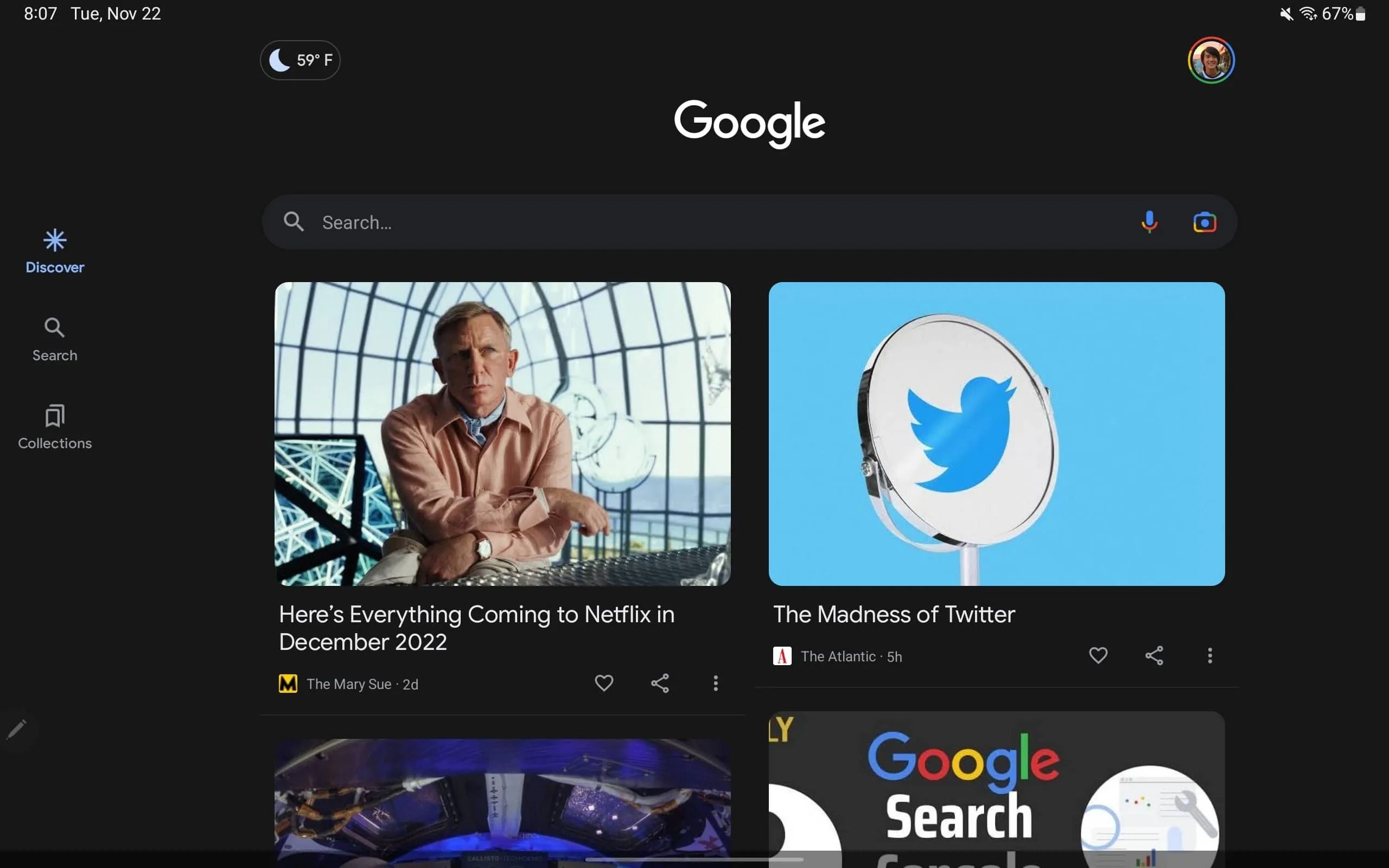Google Discover prepares for the Pixel Tablet with new three-column layout