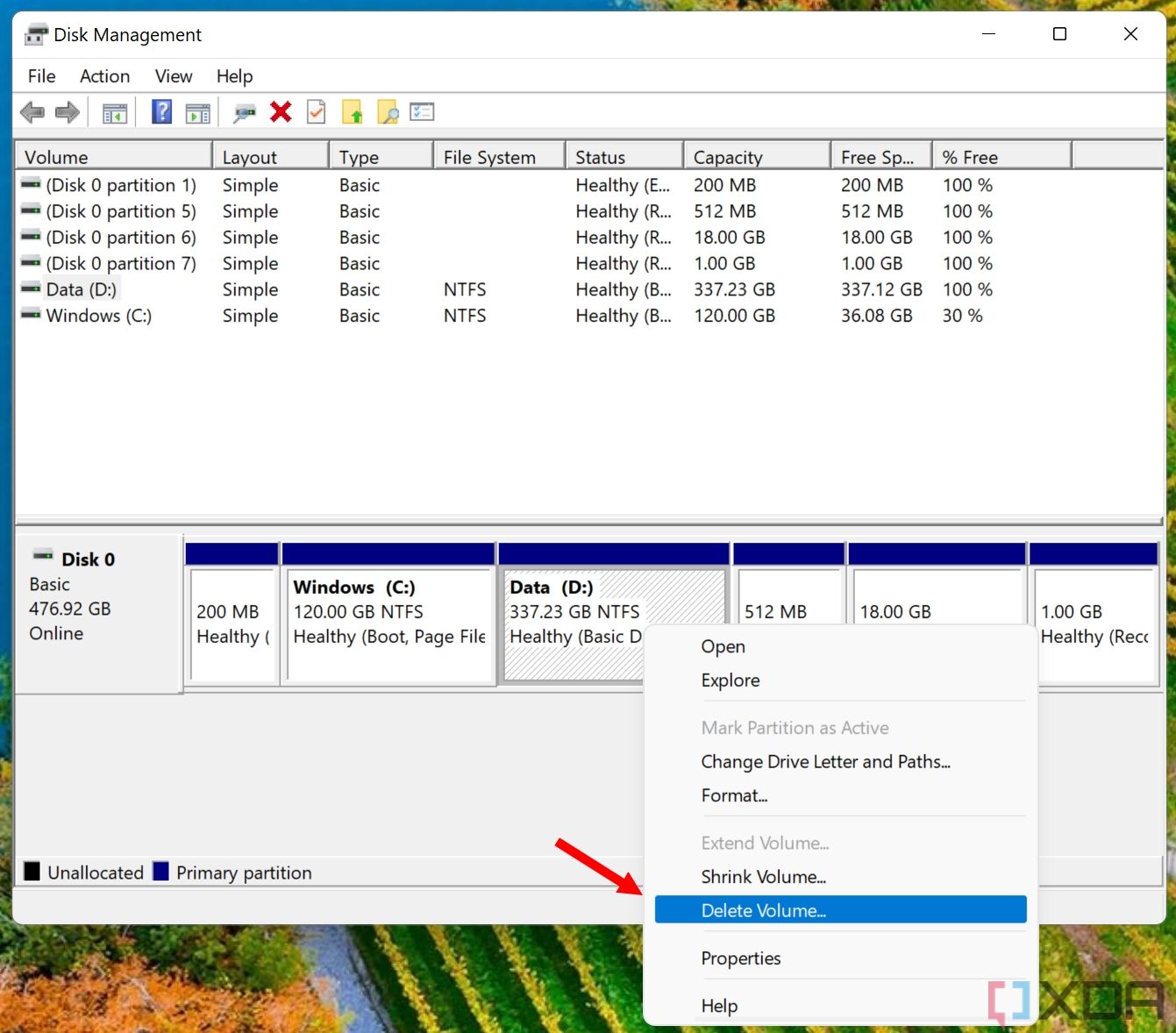 How to delete a drive partition on Windows 11