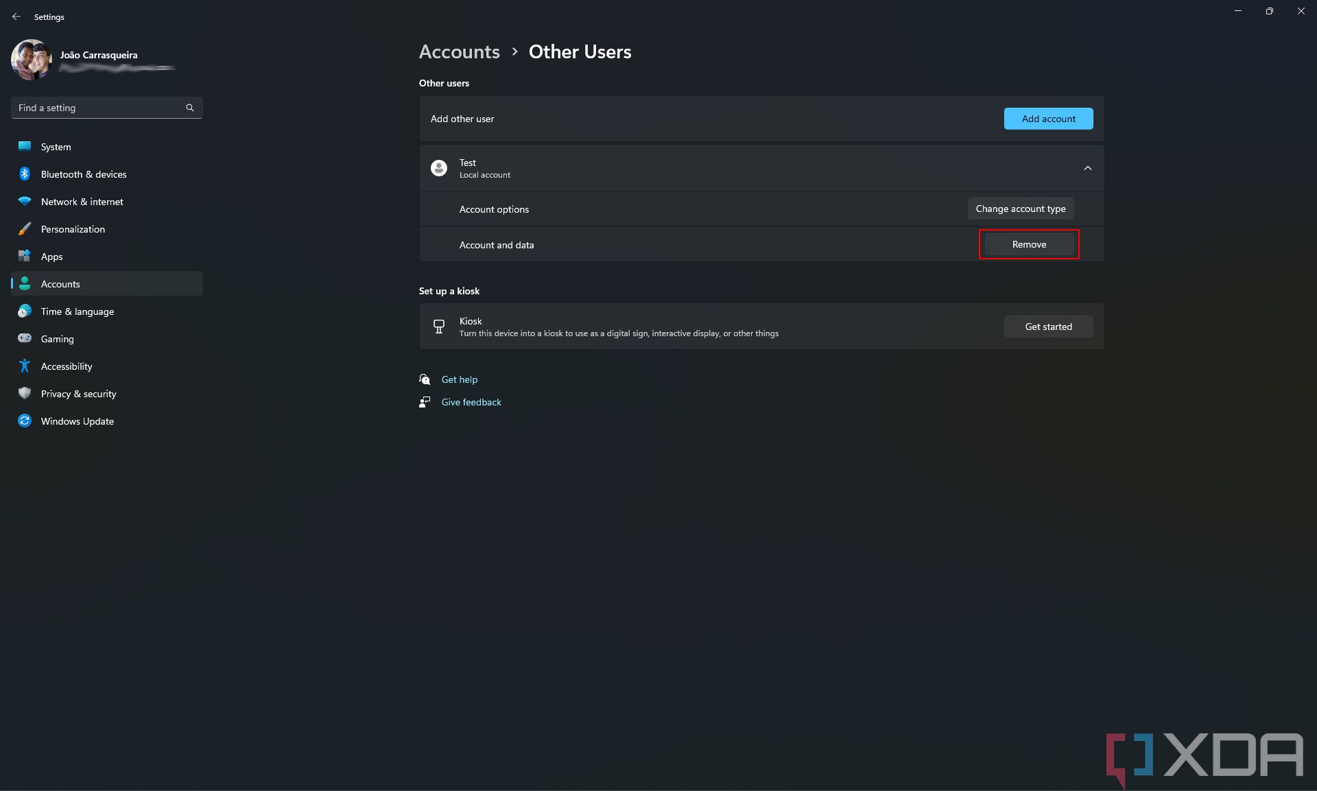 How to delete a user account on Windows 11
