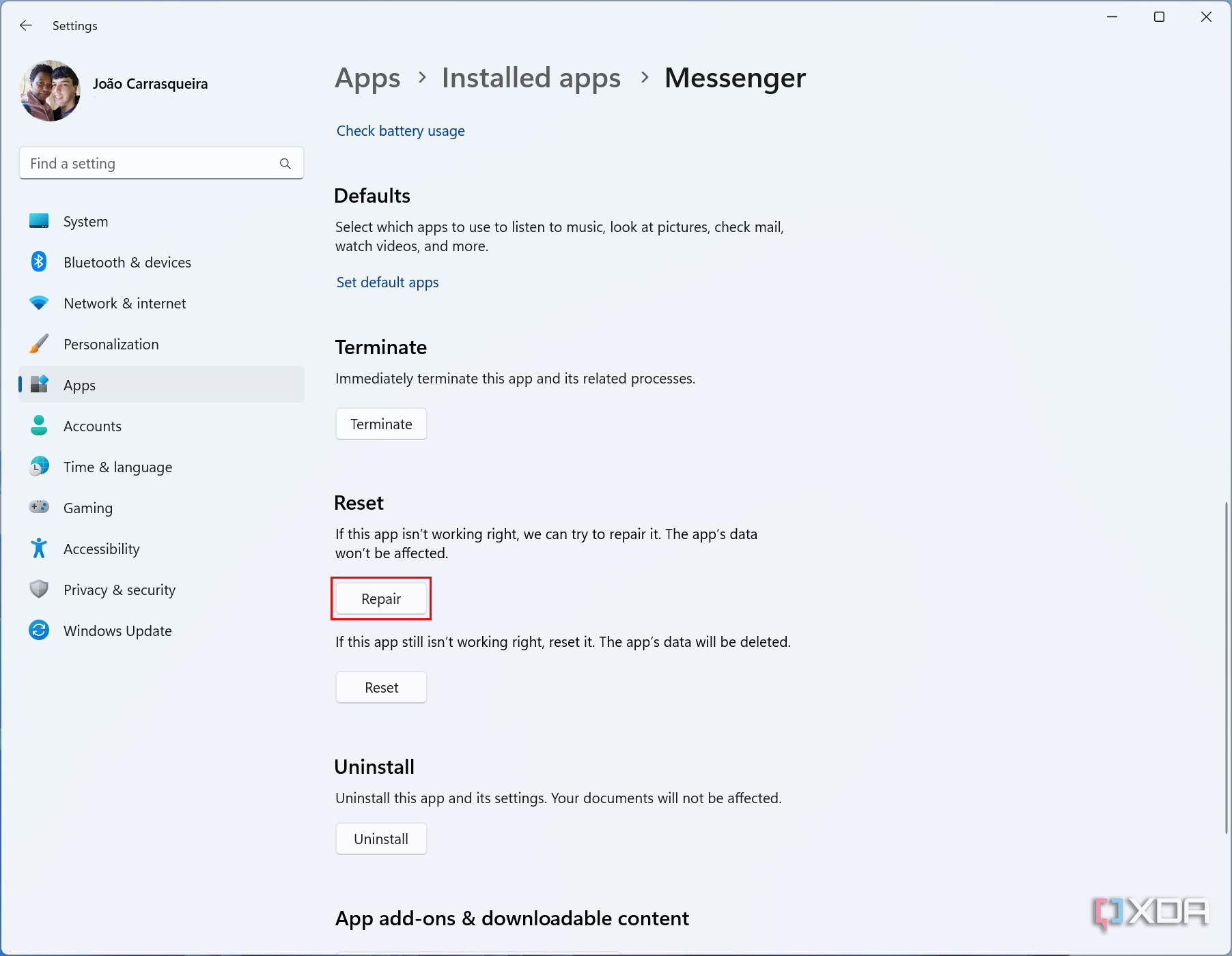 How to repair or reset an app on Windows 11