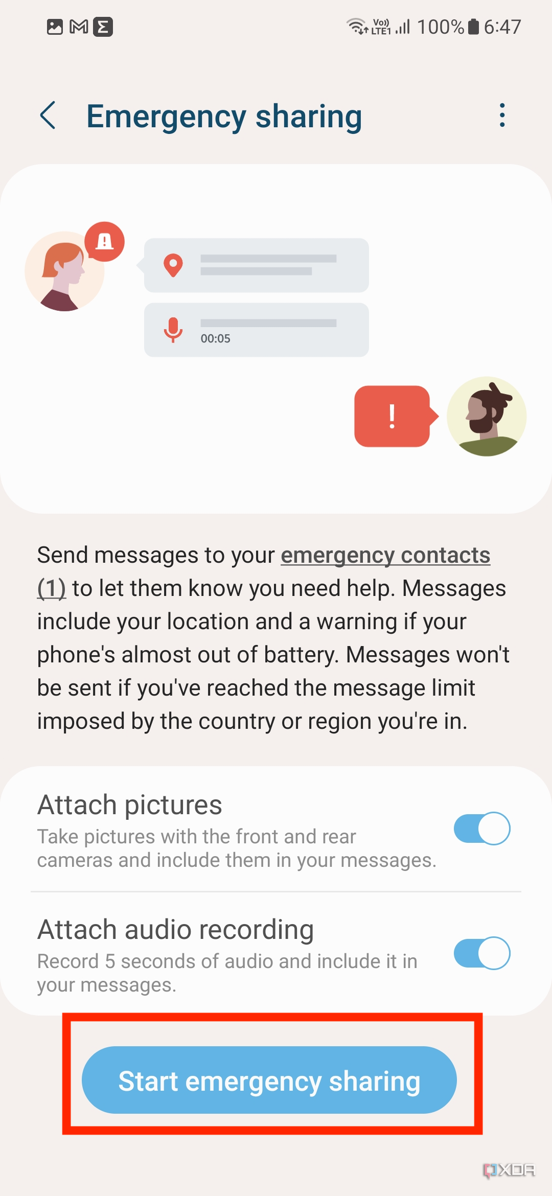 How to send an Emergency SOS call on a Samsung Galaxy device