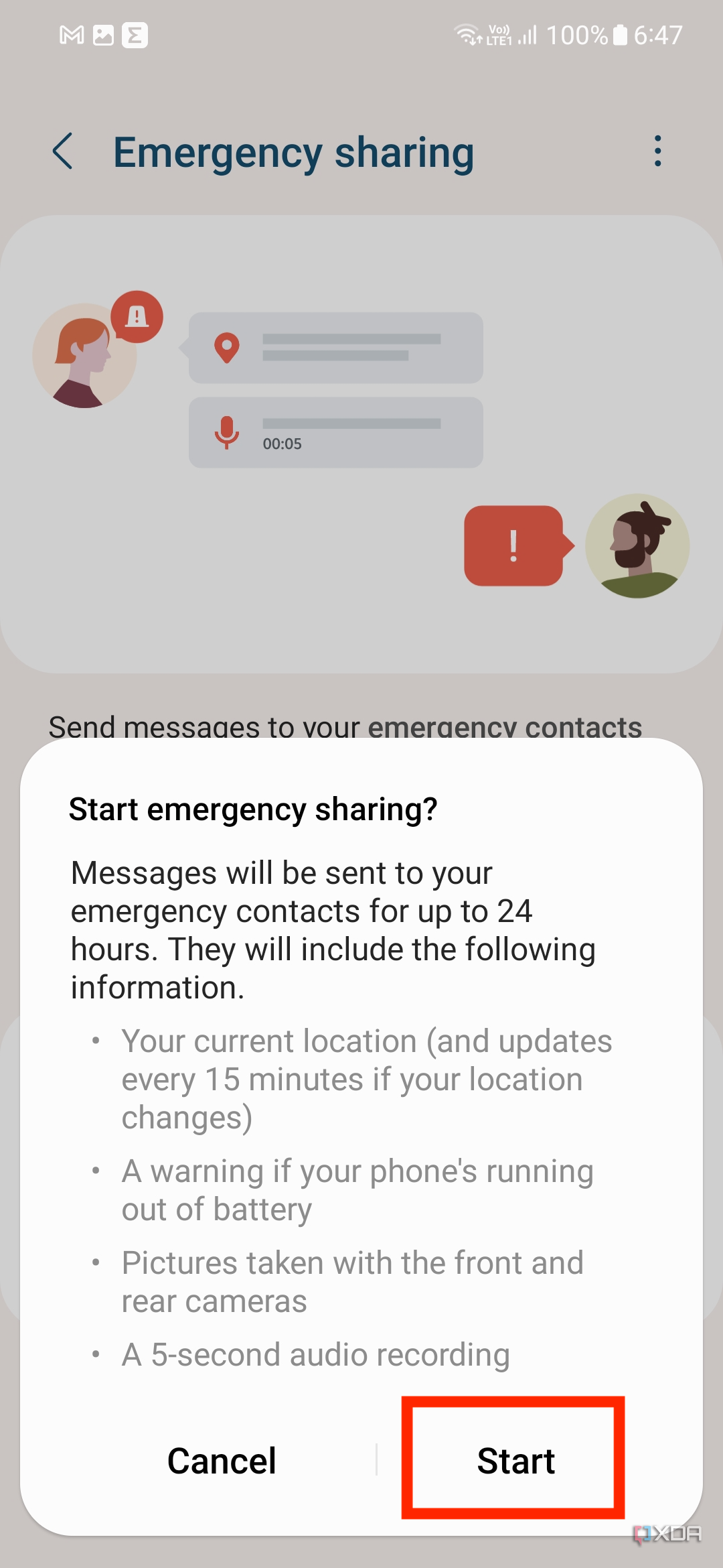 How to send an Emergency SOS call on a Samsung Galaxy device