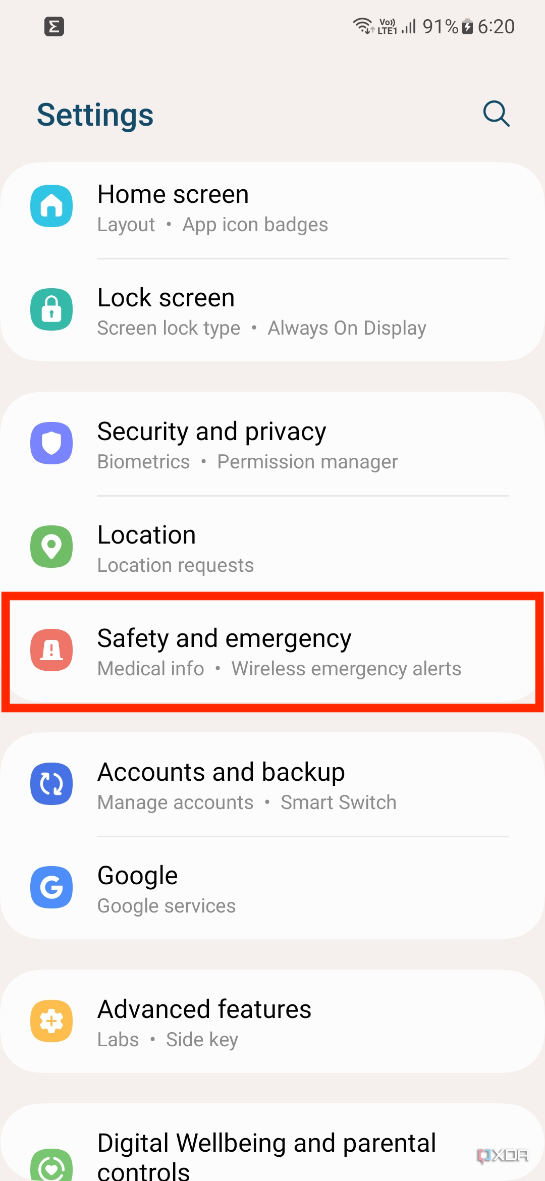 How to send an Emergency SOS call on a Samsung Galaxy device