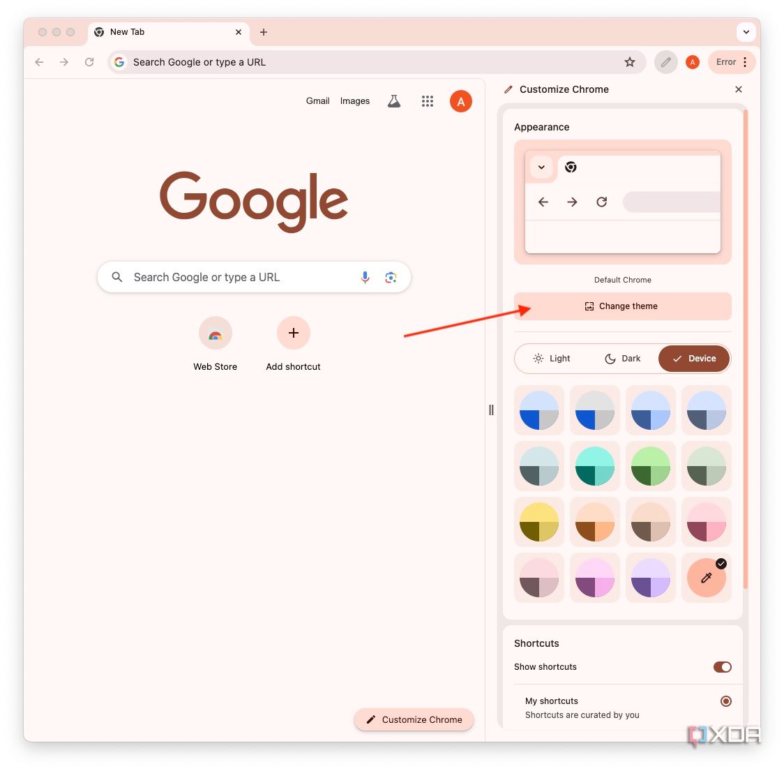 How to create a new Chrome theme using AI