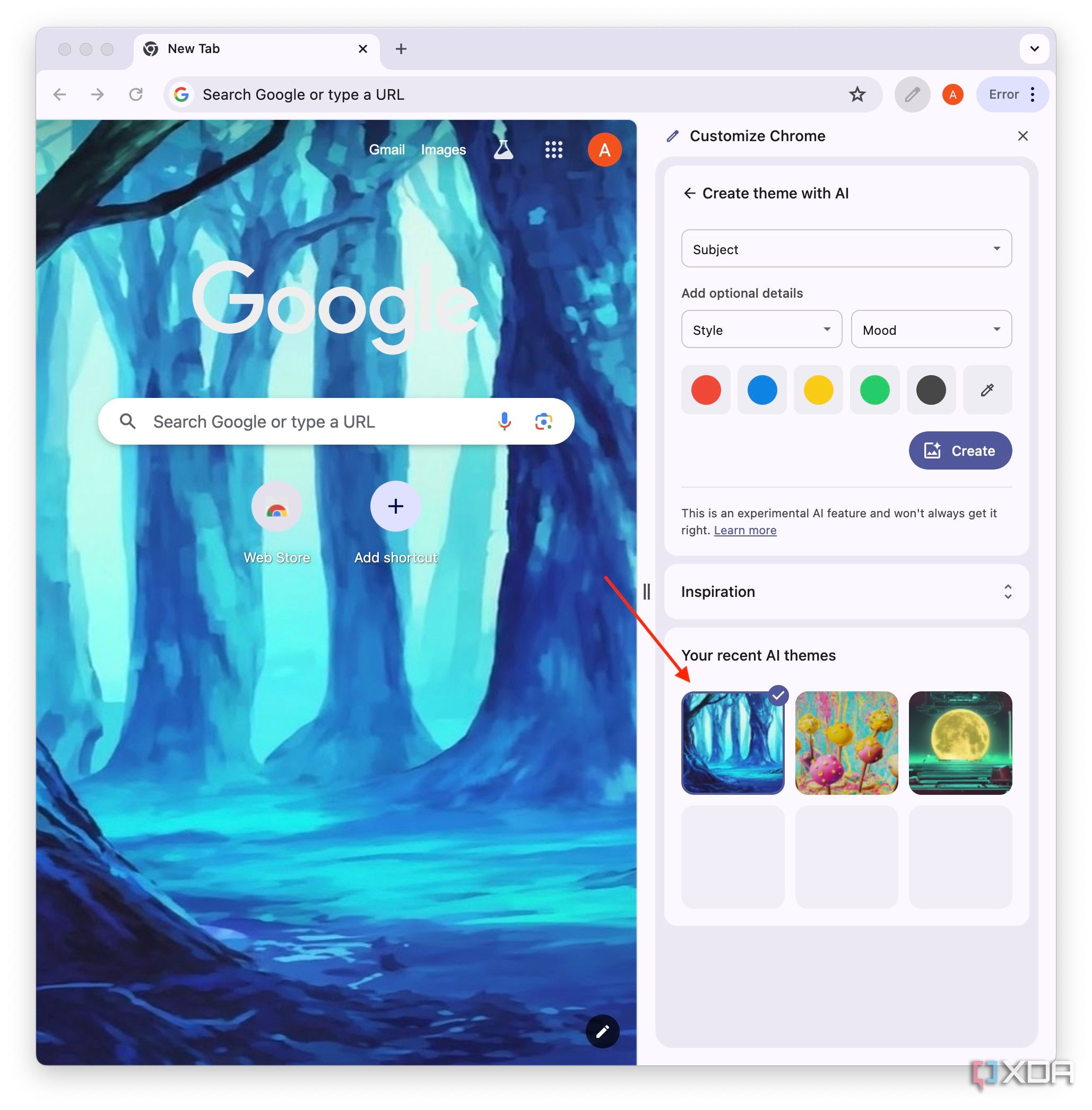 How to create a new Chrome theme using AI