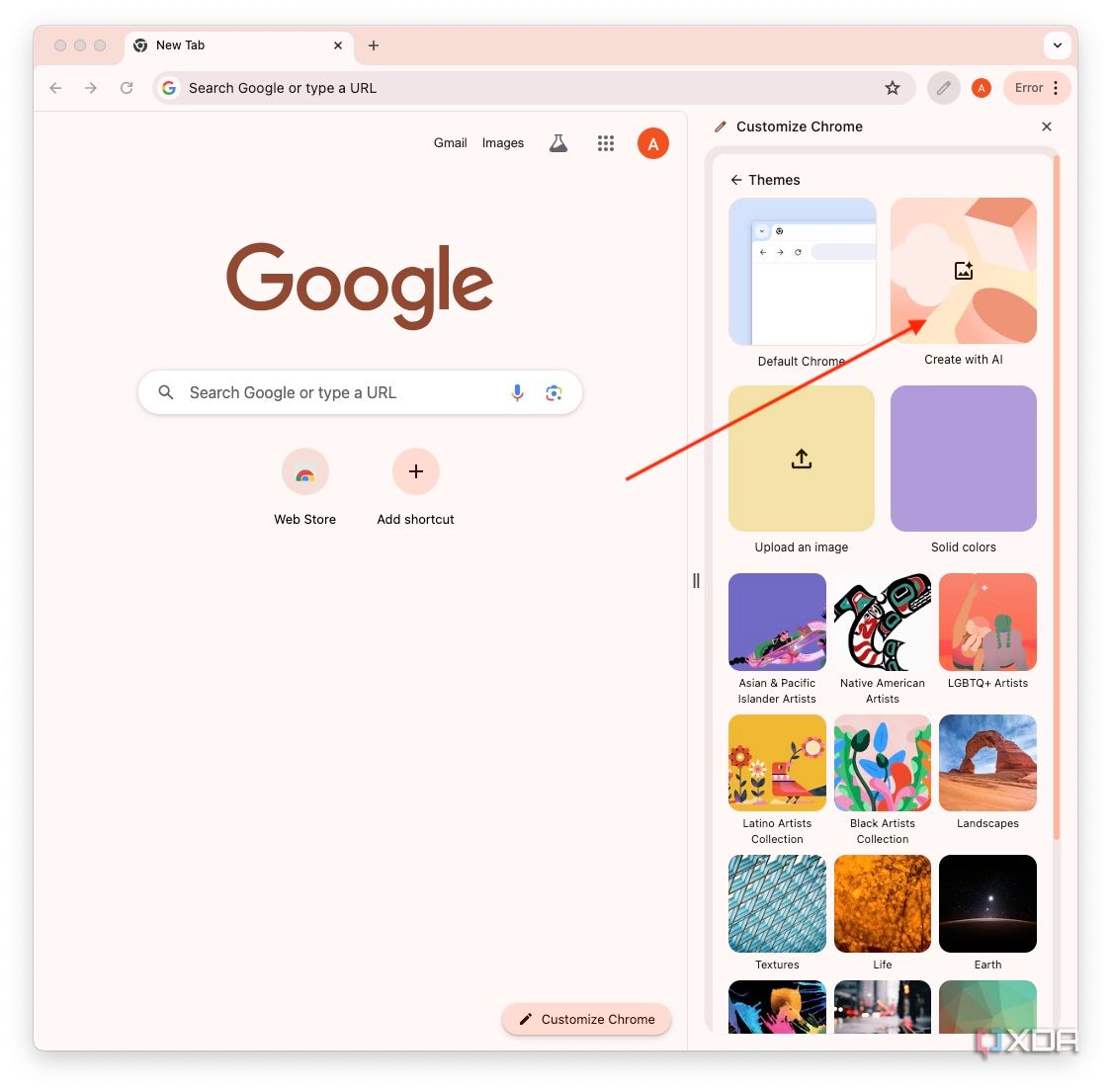 How to create a new Chrome theme using AI