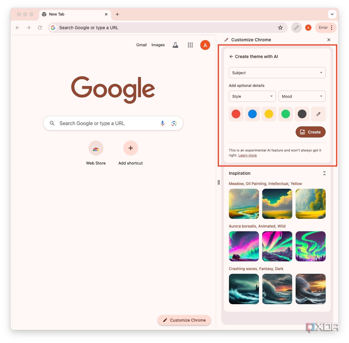How to create a new Chrome theme using AI