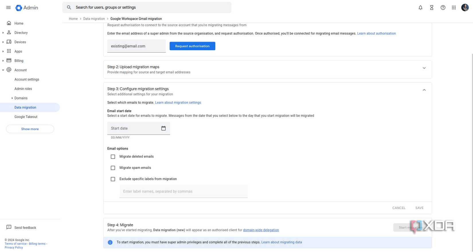 How to migrate a Google Workspace account