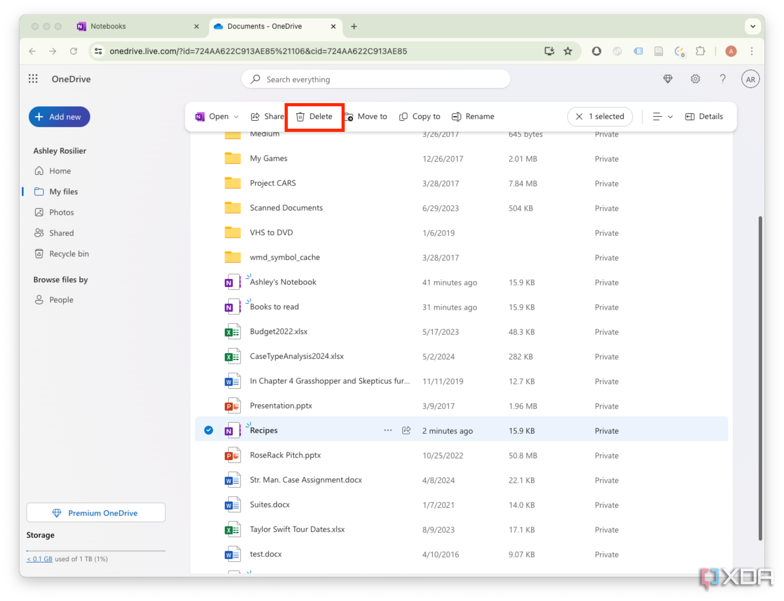 How to delete a notebook in OneNote