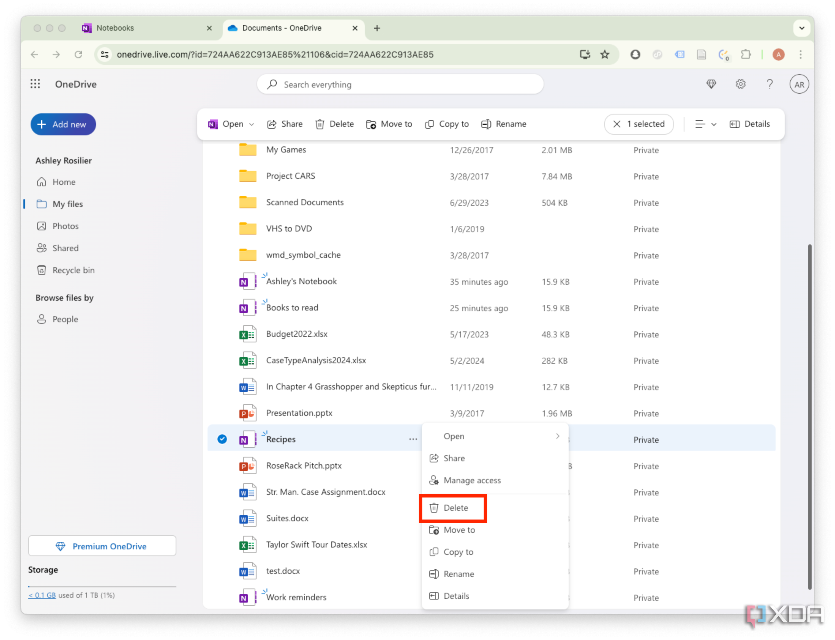 How to delete a notebook in OneNote