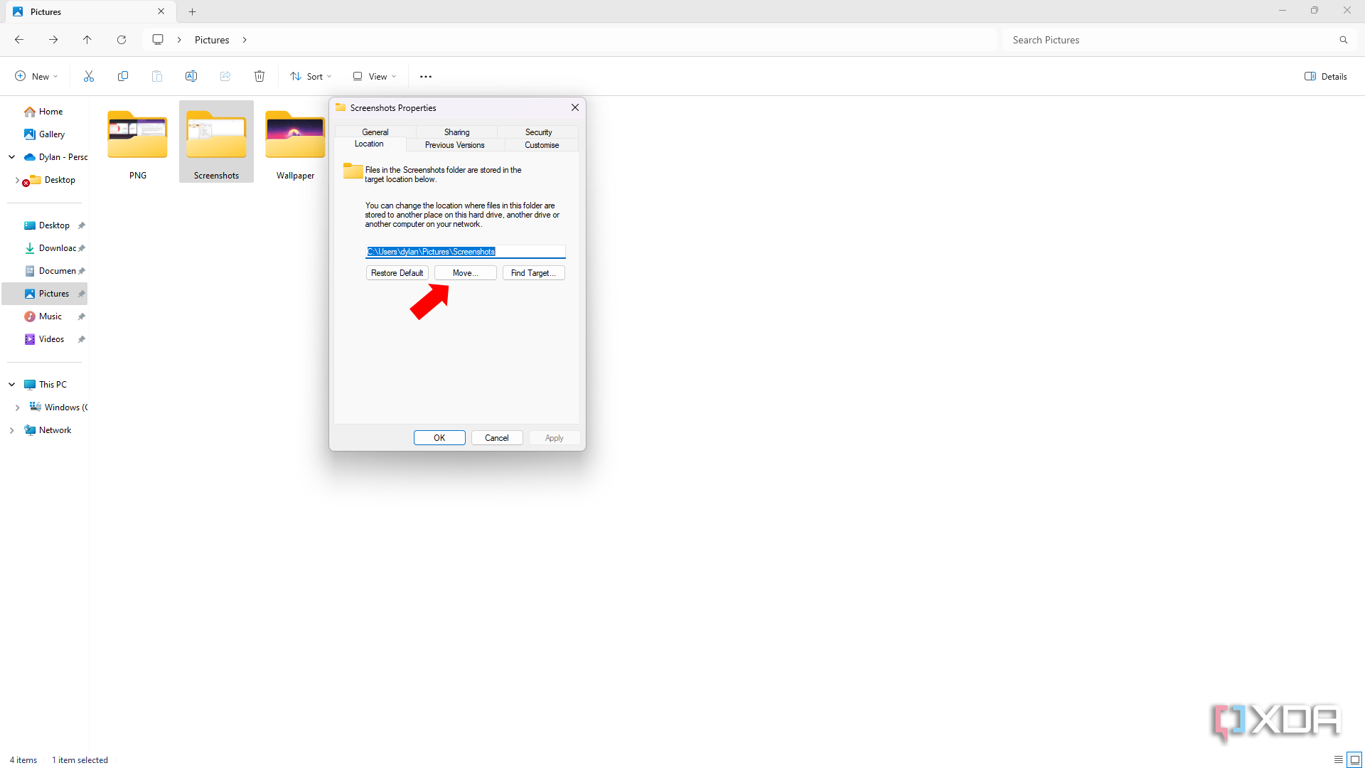 How to change where screenshots are saved by default in Windows 11