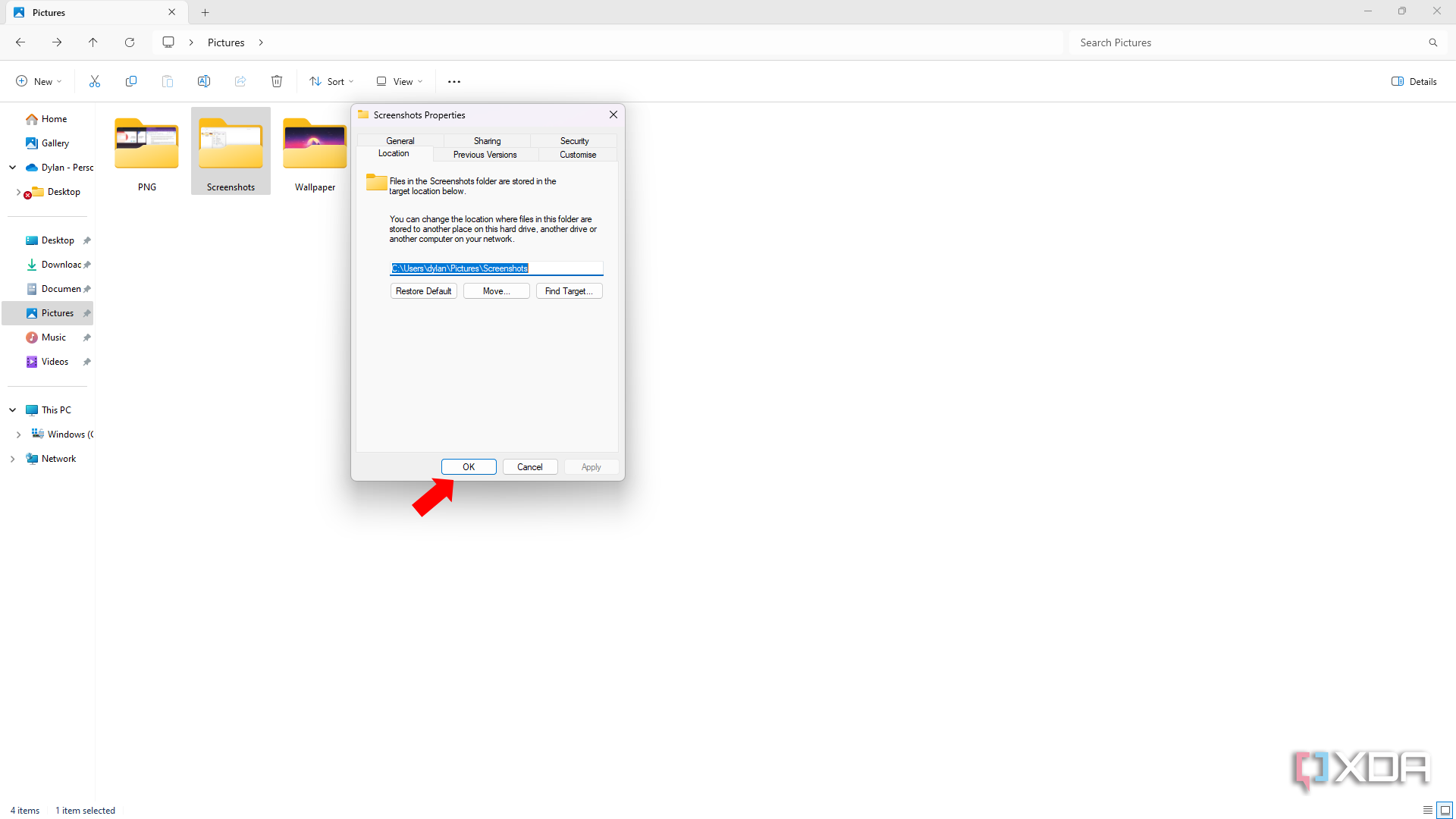 How to change where screenshots are saved by default in Windows 11