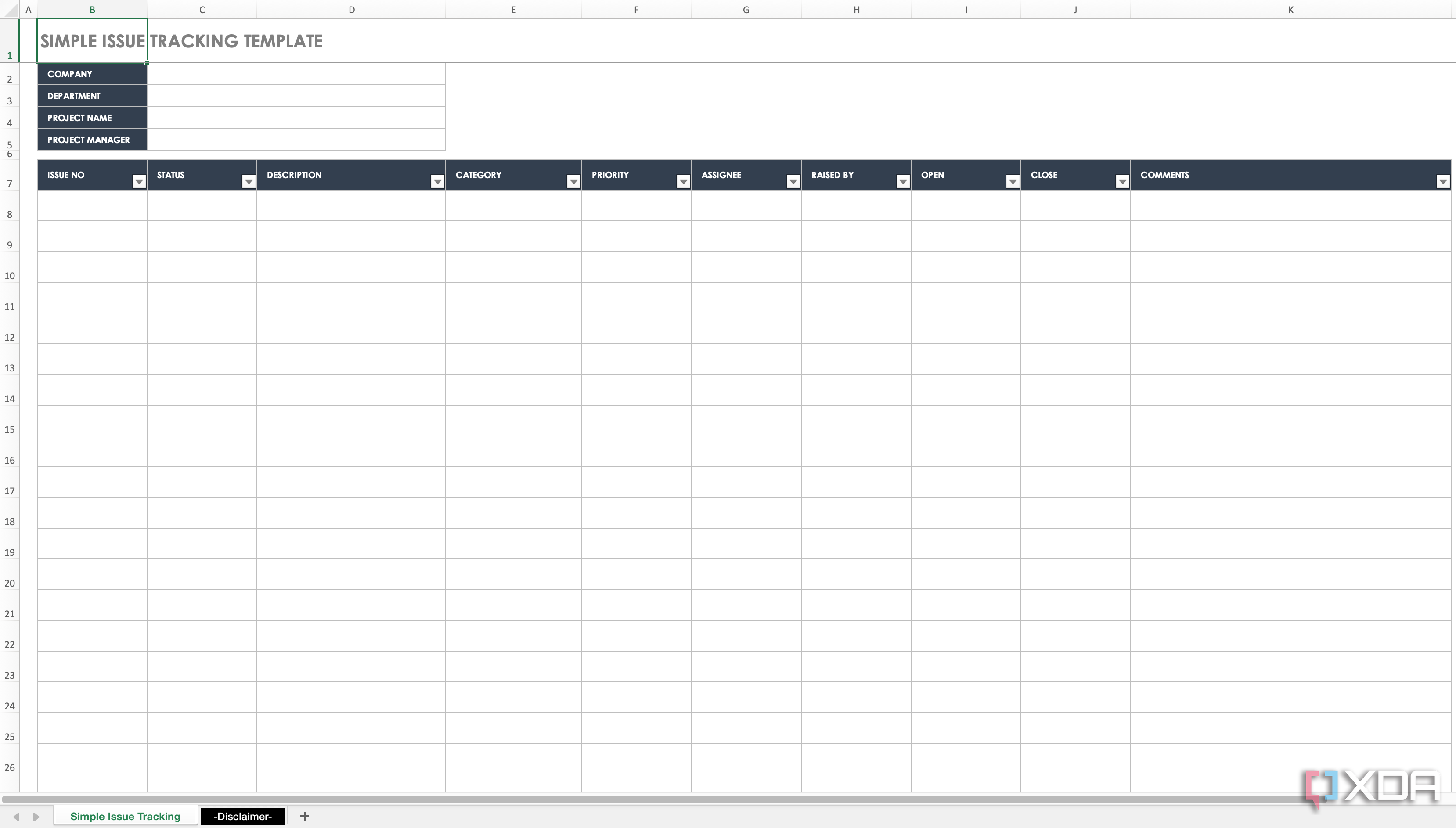 Project Tracker Excel Template