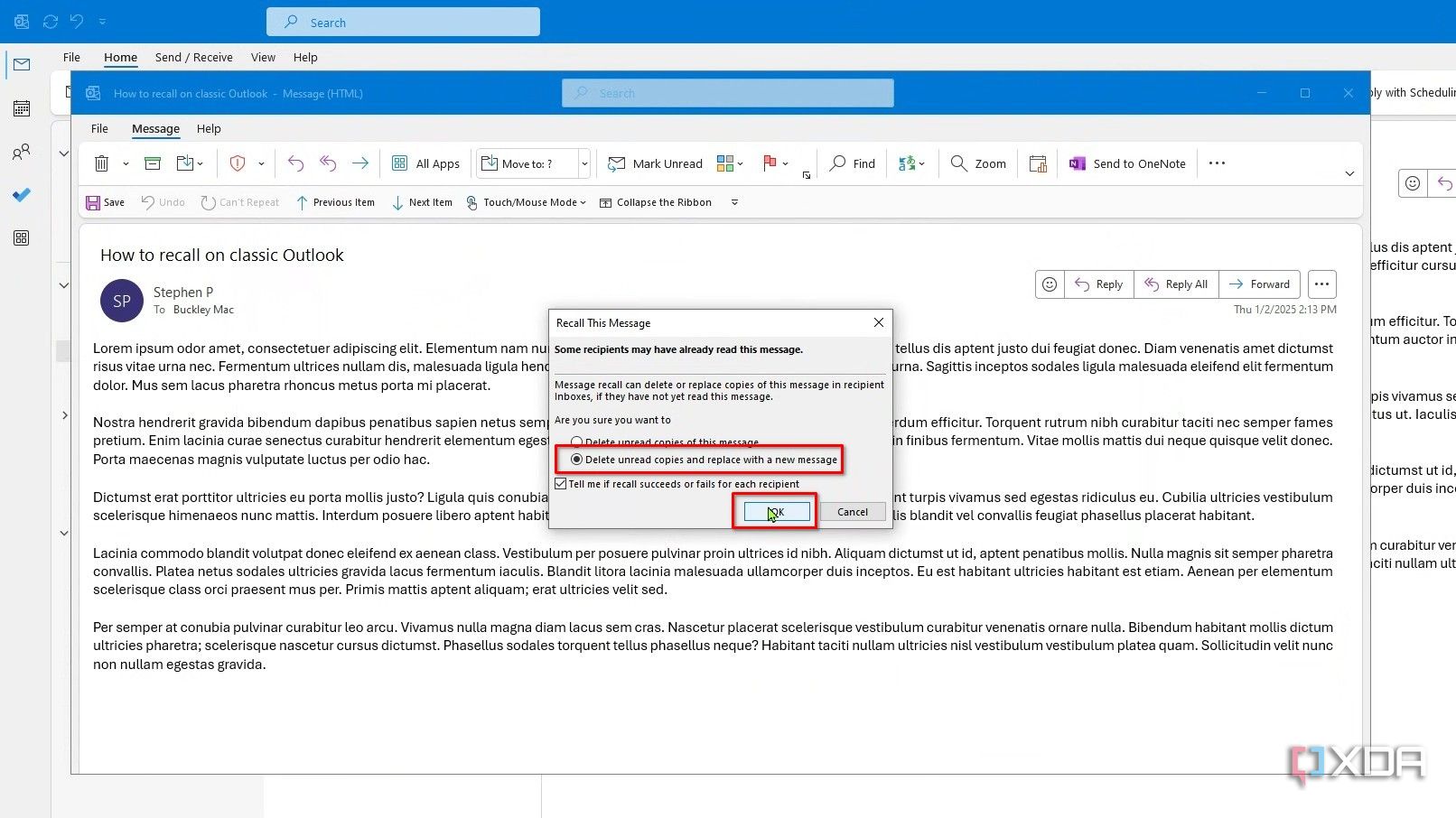 How to recall an email in Outlook