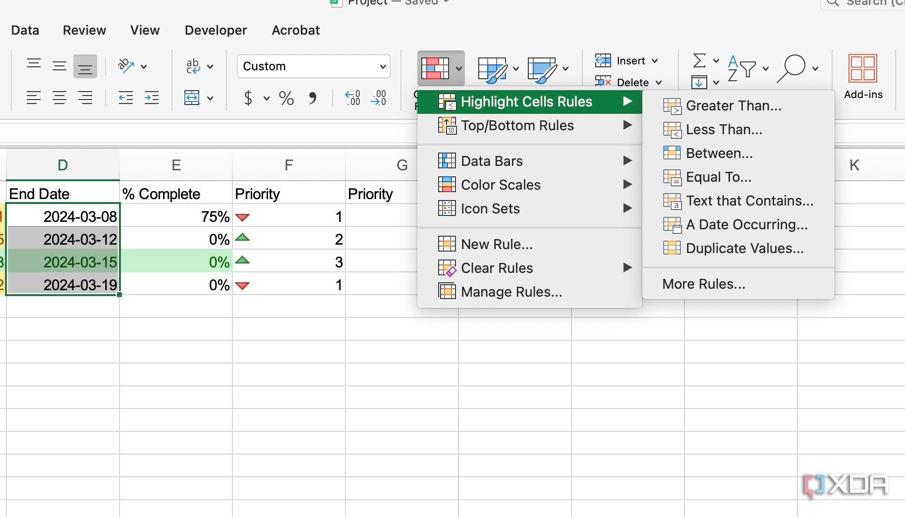 Here is how I use conditional formatting during project management in Excel